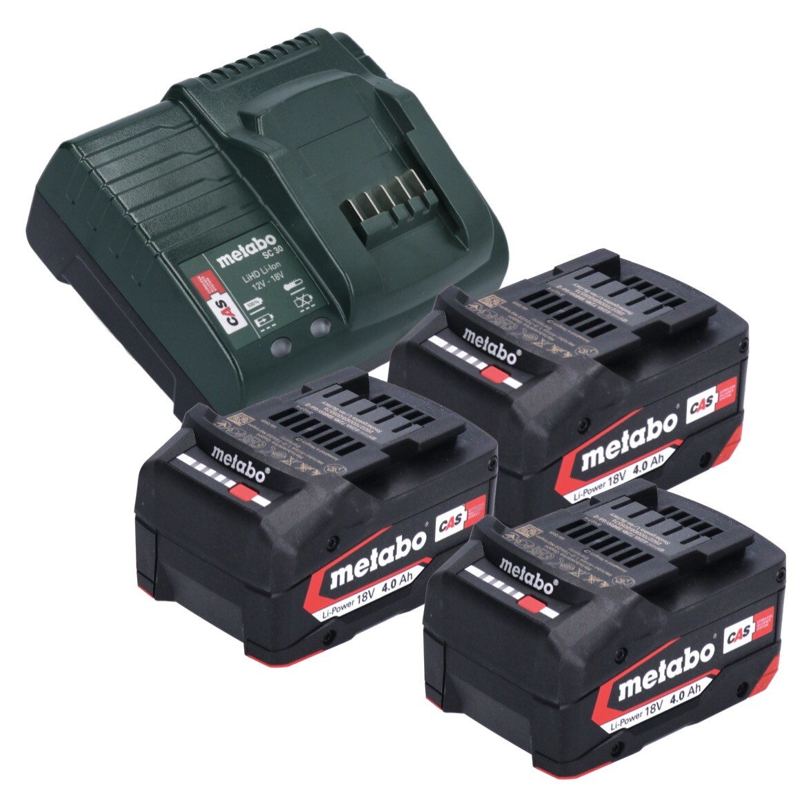 Metabo Basic Set 3x Li-Power Akkupack 18 V 4,0 Ah + Metabo SC 30 ...