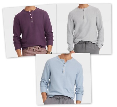Long Sleeve Textured 4 Button HENLEY Shirts Goodfellow Purple/Blue ...