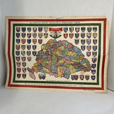 1961 KINGDOM OF HUNGARY MAP - Hungarian Colors, Vintage, Rare | eBay