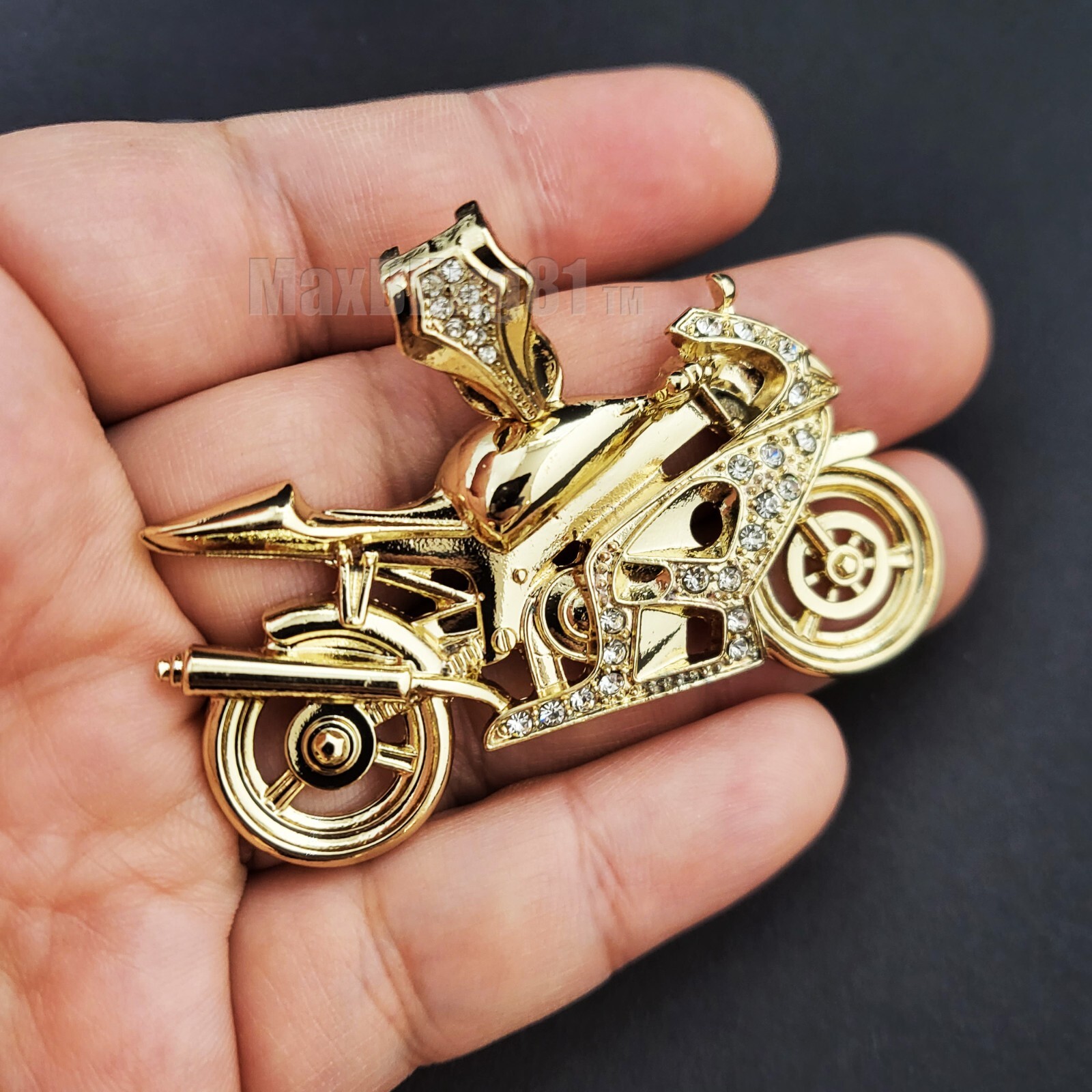 Hip Hop Iced Gold PT Cubic Zirconia Motorcycle Bike Charm Pendant ...
