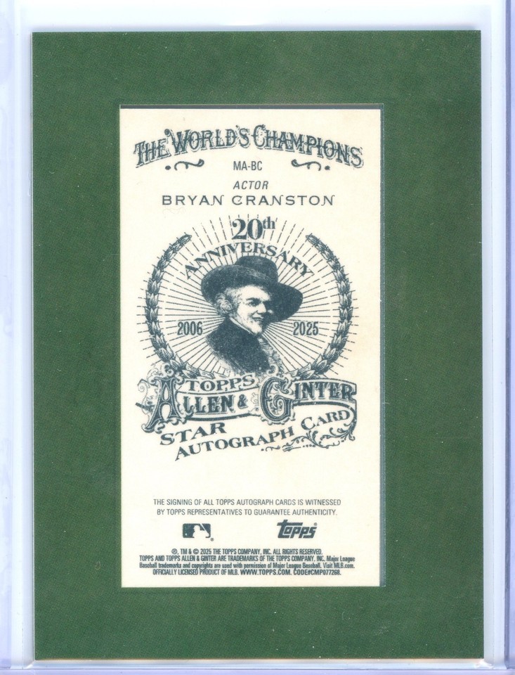 Bryan Cranston 2025 Topps Allen & Ginter Mini Framed Auto Green /50 | eBay