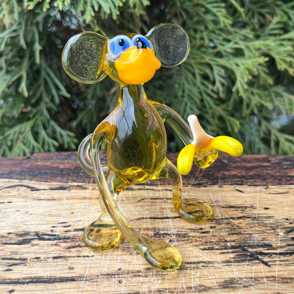 Yellow Glass Monkey Figurine Blown Sculpture | Banana Murano Style ...