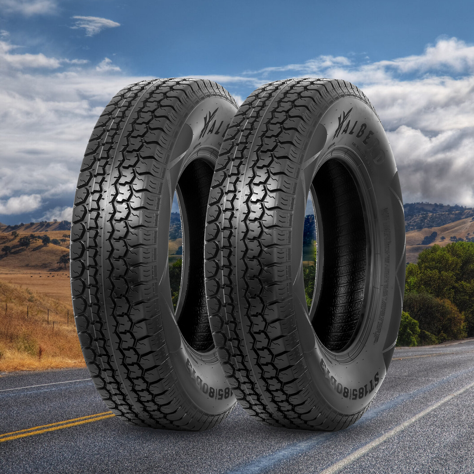 Set of 2 ST185/80D13 Trailer Tires 185 80 13 6PR Heavy Duty Tubeless ...