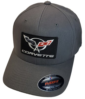 Corvette C5 Patch Flexfit 6377 Brushed Twill Hat /Cool Grey L/XL 7 1/8 ...
