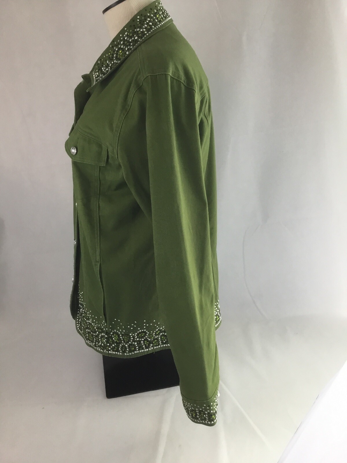 QVC Quacker Factory Olive Green Stretch Denim Studded… - Gem