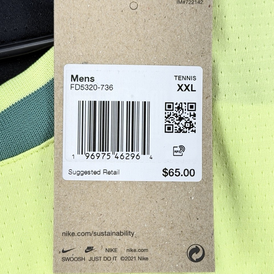 Nike Court Advantage Dri-FIT Tennis Shirt Mens 2XL Volt Yellow Mesh ...