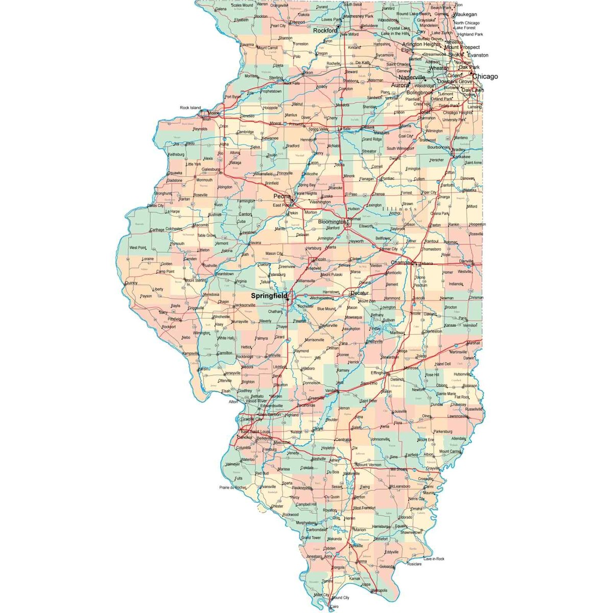 Illinois County Map Printable ILLINOIS ROAD MAP Glossy Picture Photo