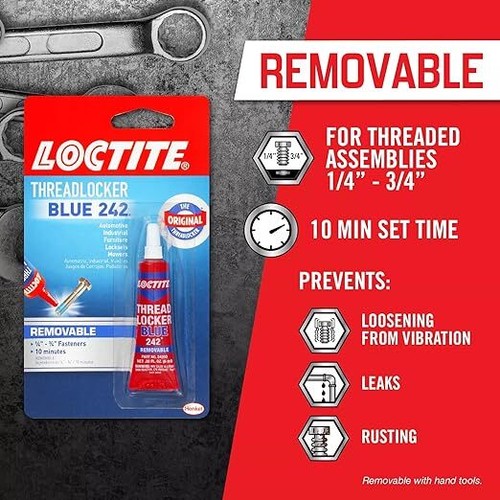 LockTite Thread-Locker Blue Bolt Metal Bonder 242 Lock Tight Removable ...