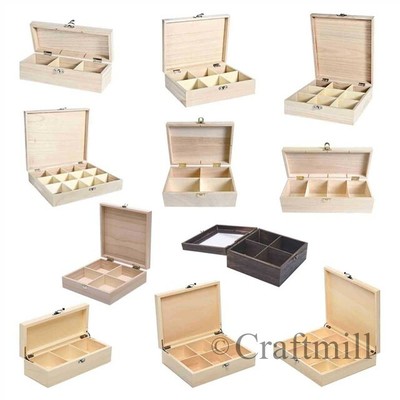 Plain wooden storage boxes, compartments - beads jewellery, tea ...