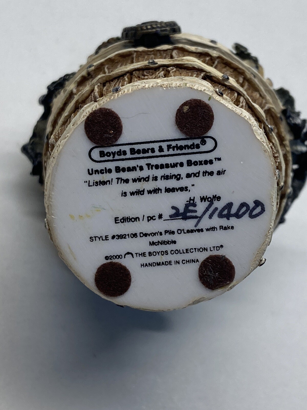 Boyds Bears Uncle Bean Treasure Box Devon's Pile Of Leaves With Bear ...