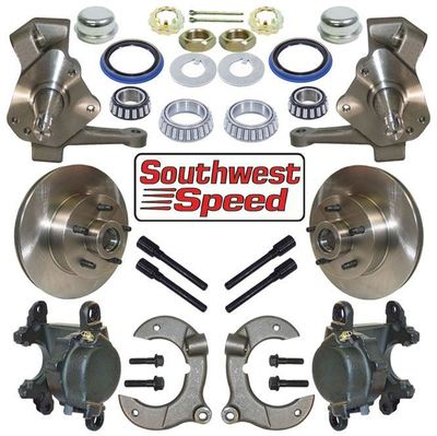 NEW STREET ROD FRONT BRAKE & 2" DROP SPINDLE KIT,5X4.50" HUBS,ROTORS ...