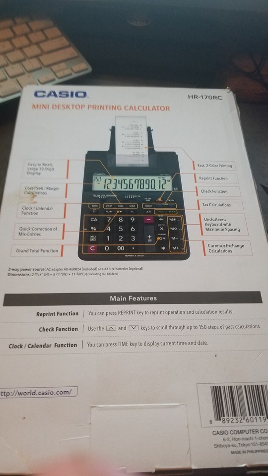 CASIO HR-170RC 12 DIGITS DISPLAY MINI DESKTOP PRINTING CALCULATOR - NEW ...
