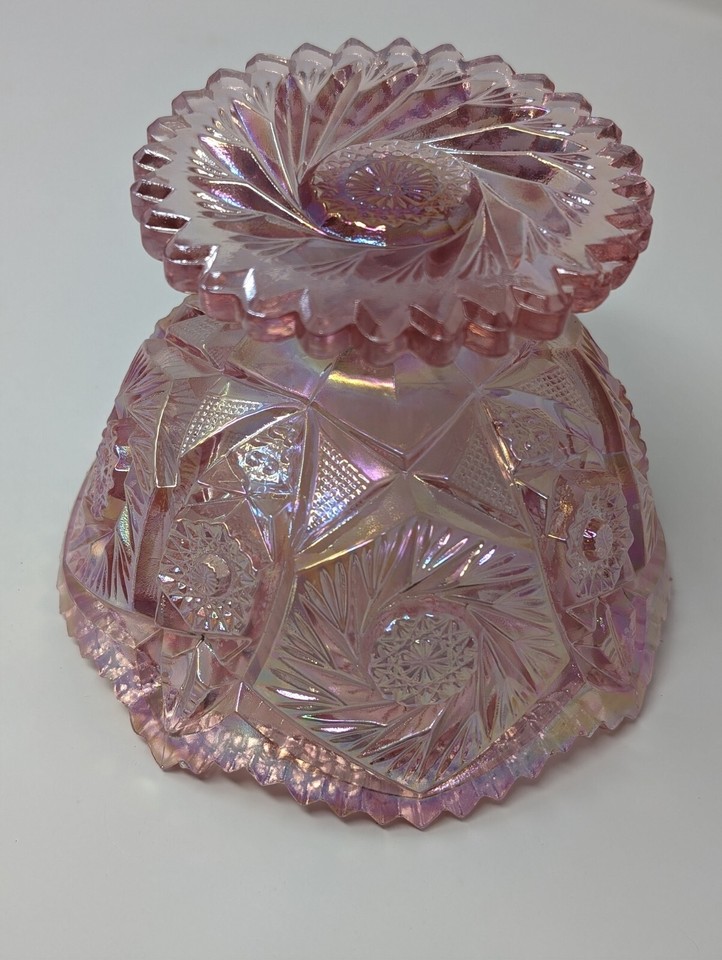 NOS Smith Glass Pink Carnival Pedestal Bowl Quintec Sawtooth Swirl 5"T x 5.5"W | eBay