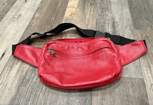 Vintage Red Leather Fanny Pack Waist Buckle Unisex Extra Pockets | eBay