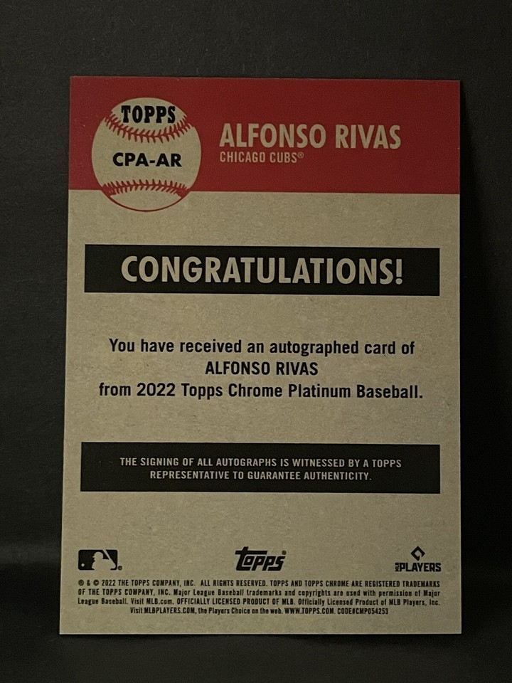 2022 Topps Chrome Platinum Alfonso Rivas Rookie On Card Auto Cubs #CPA ...