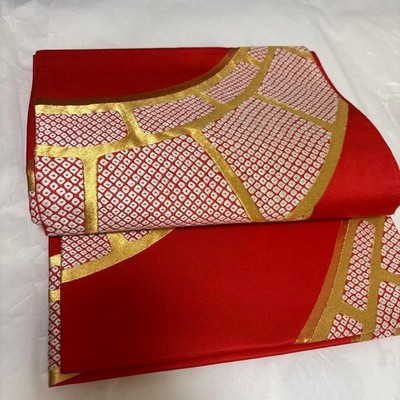 Red background gold pattern bag obi | eBay UK