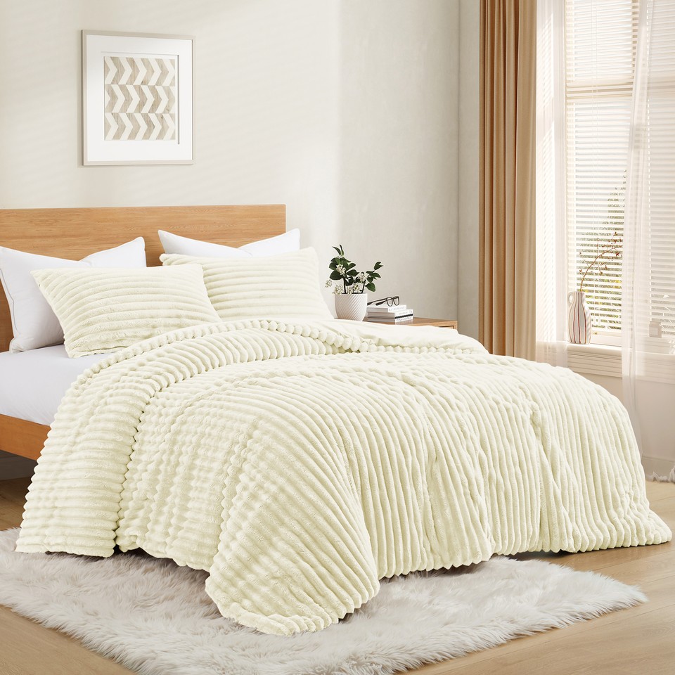 Super Soft Warm Fluffy Fleece Flannel Comforter Sets Faux Fur Bed ...