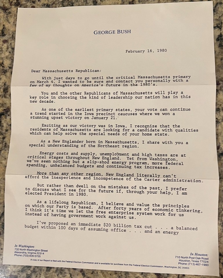 1980 George H. W. Bush SIGNED Presidential Primary Letter & Envelope ...