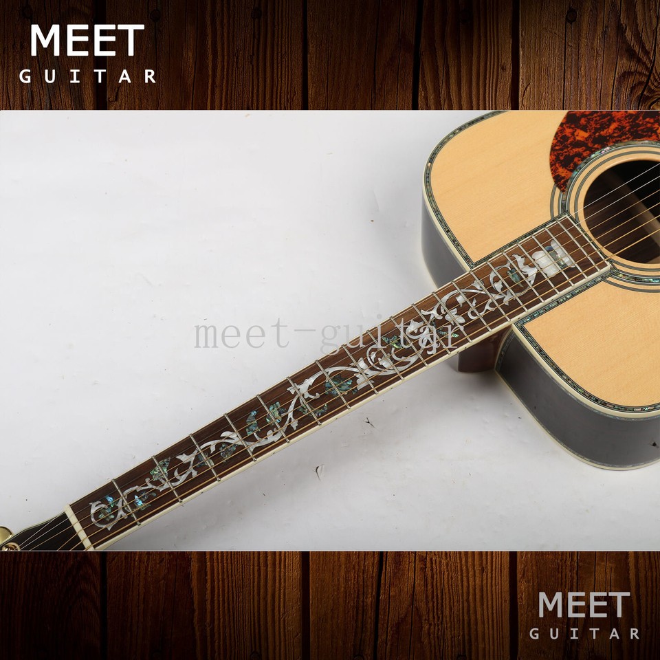 ZUWEI 41" Solid Spruce Top Acoustic Guitar Flower Inlay Built-in EQ ...