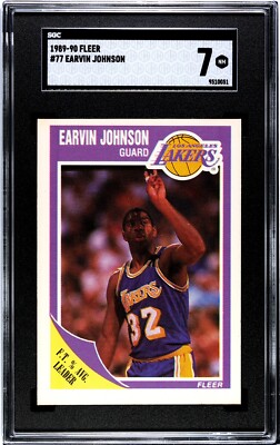 Earvin Magic Johnson HOF 1989 Fleer Basketball Card #77 LA Lakers SGC 7 ...