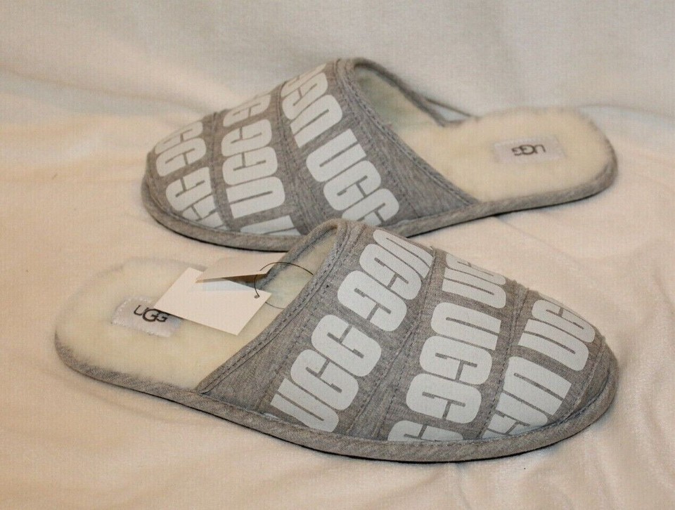 NIB Men's UGG Scuff Graphic Band Slippers Gray White 9 10 11 12 13 14 ...