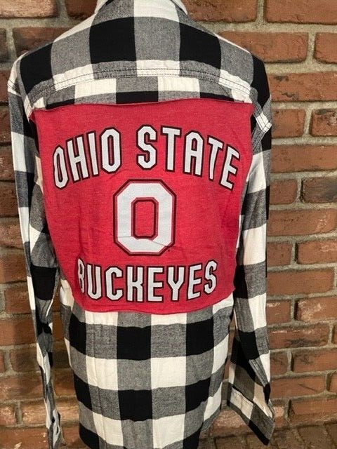 Ohio State Buckeyes logo on upcycled flannel shirt. … - Gem