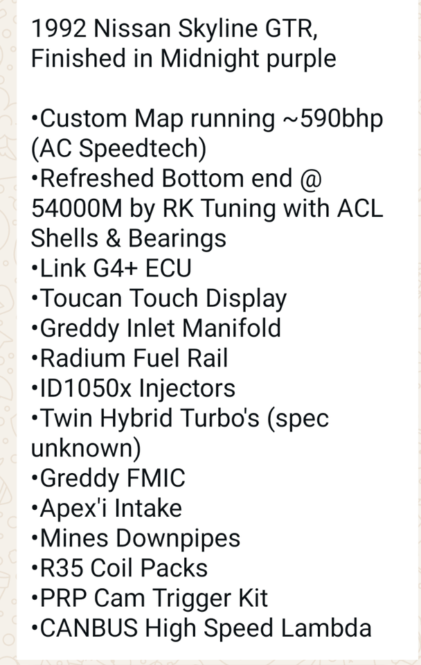 NISSAN SKYLINE R32 GTR . 1992. MIDNIGHT PURPLE. PROJECT .SPARES OR ...