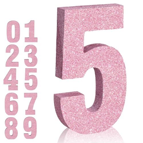 8 Inch Pink Glitter Number 5 Table Centerpiece 0-9 Pink Birthday Party ...