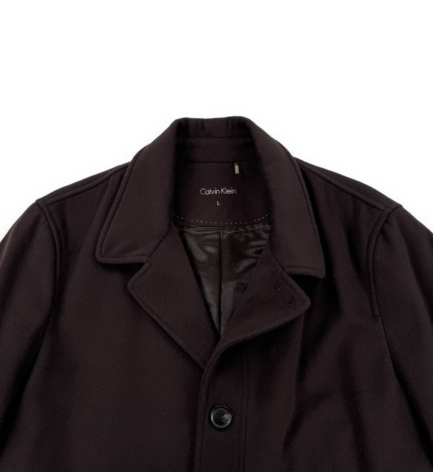Calvin Klein Peacoat Overcoat Brown Wool Cashmere Blend Mens Large ...