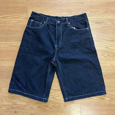 Vintage Baggy Fit Black Denim Jorts 90s Jean Shorts 36 VTG Embroidered ...