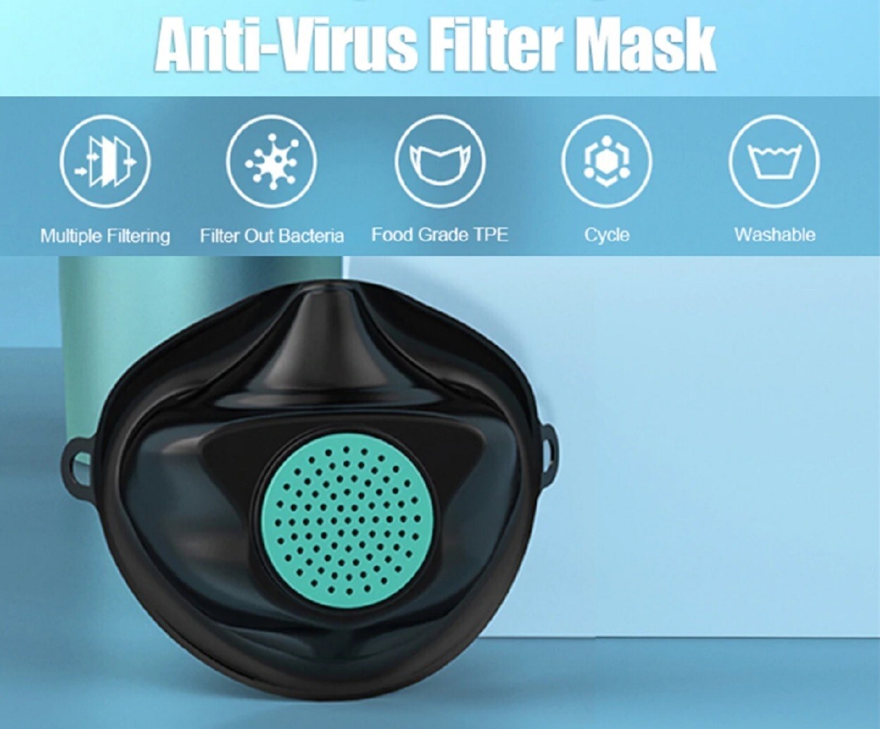 Reusable Black Face Mask Protective 30 Filters Dust Pollen Washable PM ...