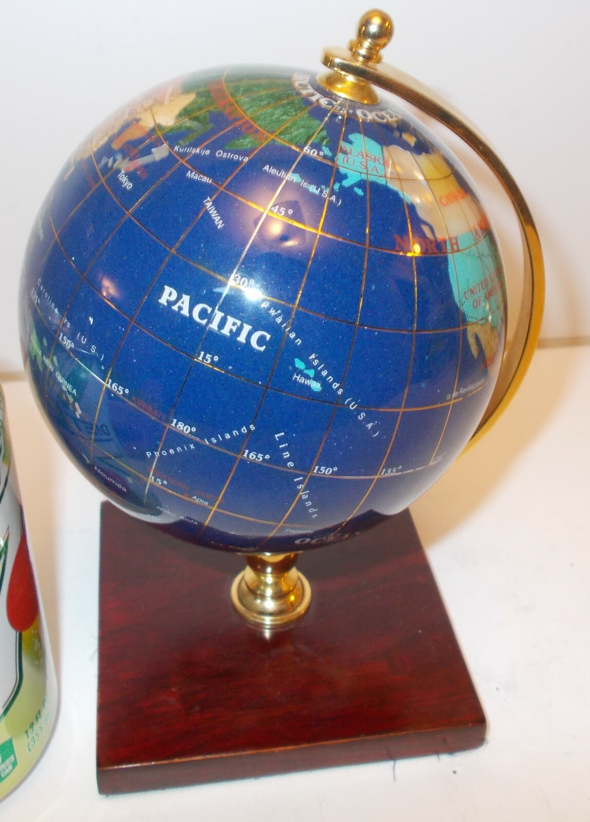 Vtg Table Top GLOBE Rotating Semi Precious Gems Mother of Pearl Desk ...