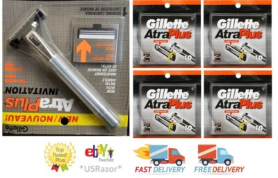 41 Gillette Atra Plus Blades Metal Razor Shaver Handle 10*4 40 Refill ...