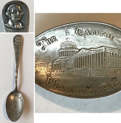 Antique GEORGE WASHINGTON & THE CAPITOL WASHINGTON DC Sterling Souvenir ...