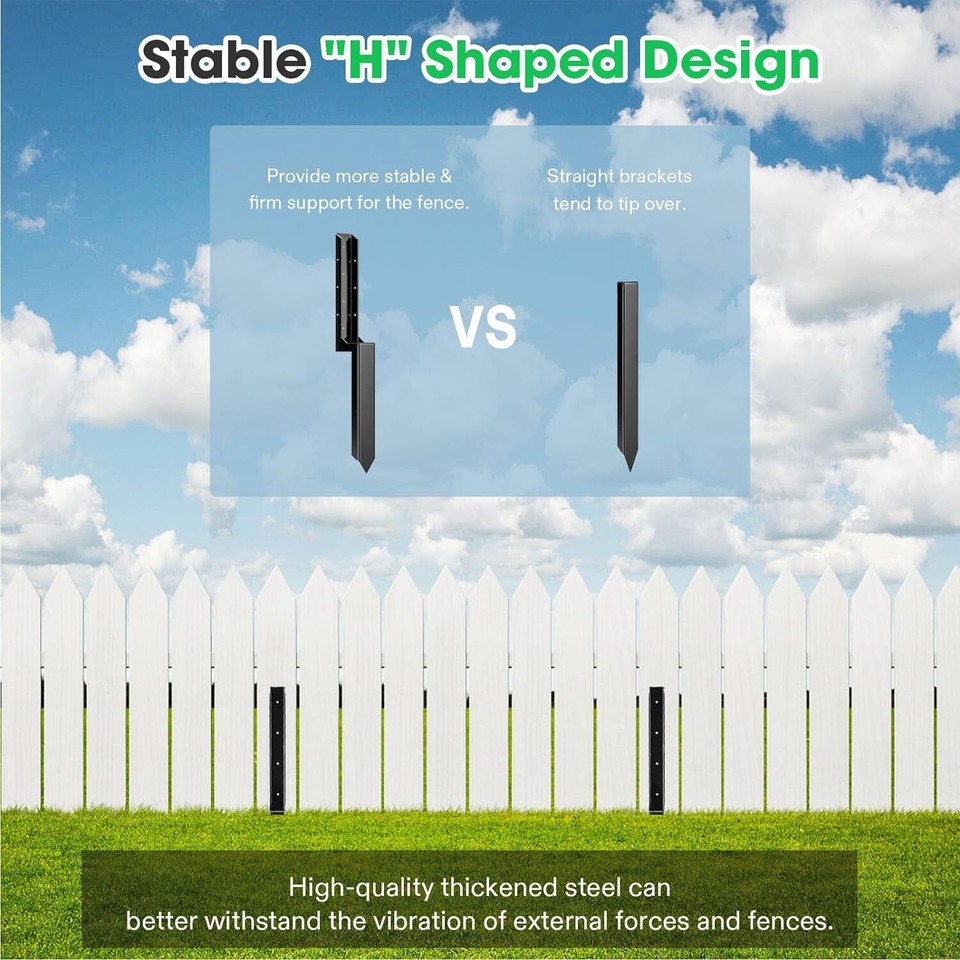 VIVOSUN 6 Pack Wood Fence Post Repair Stakes Kits "H" Design Ground ...