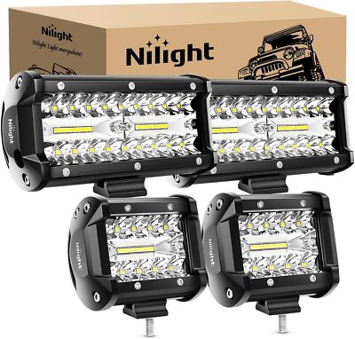 Nilight 2PC 4Inch Triple Row Led Light Pods 60W Flood Spot Combo 2Pcs 6 ...