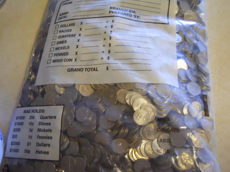 Bulk Lot Sealed Bank Bag of $1,000 in Normal Regular Half Dollar Coins ...