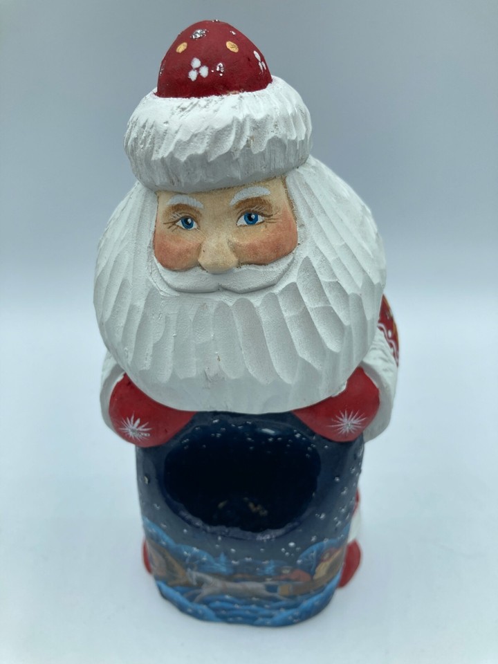 Russian Folk Art Hand Carved Painted Wood Figurine Father Frost Santa ...