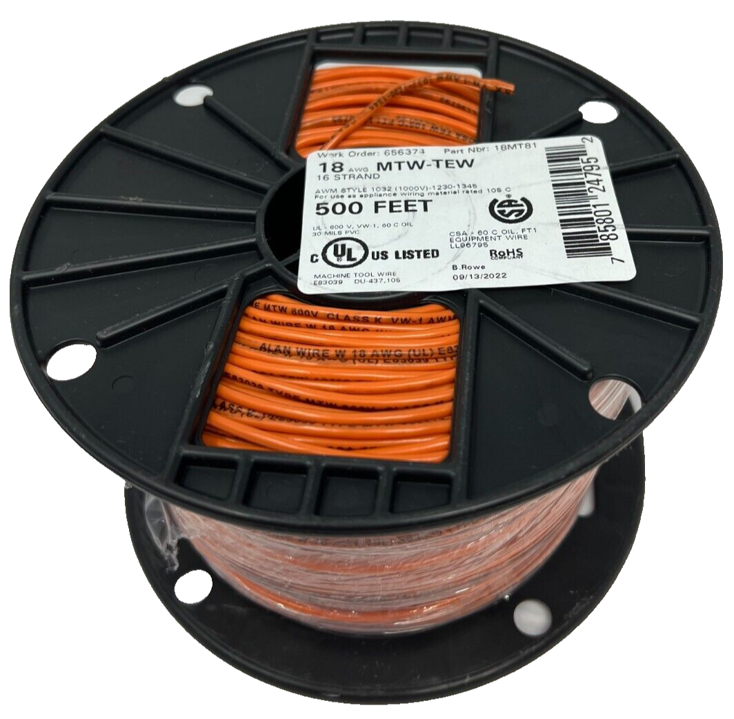 Southwire Machine Tool Wire 18AWG 16 Strand Orange Machine Tool Wire ...