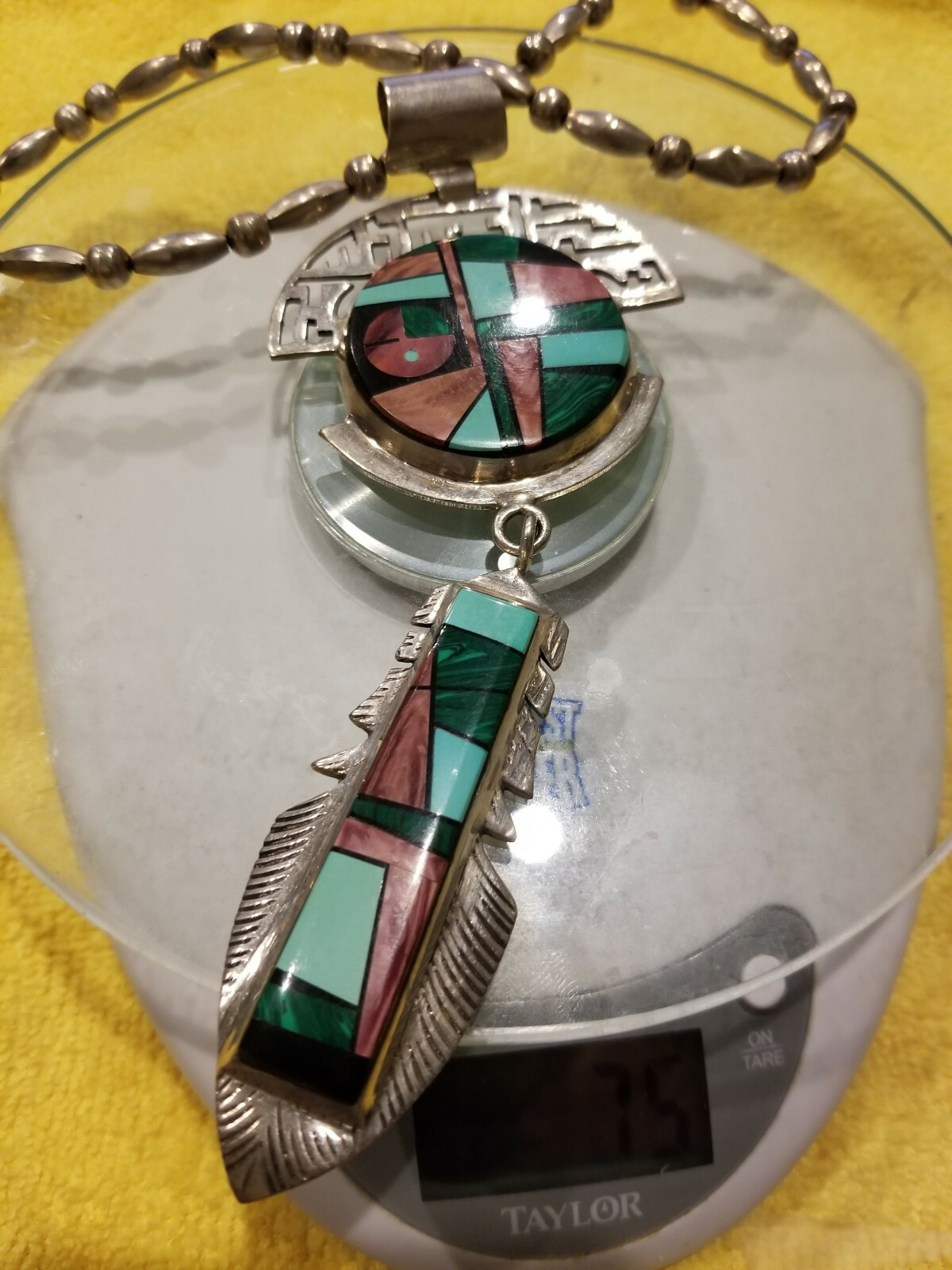 Frank Yellowhorse 1970 Sterling Turquoise LARGE PENDANT INLAYED ! NOS ...