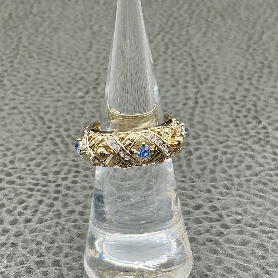 Grace Kelly GPK Ring Sz 6 Gold Tone Band Blue Crystals Princess Grace ...