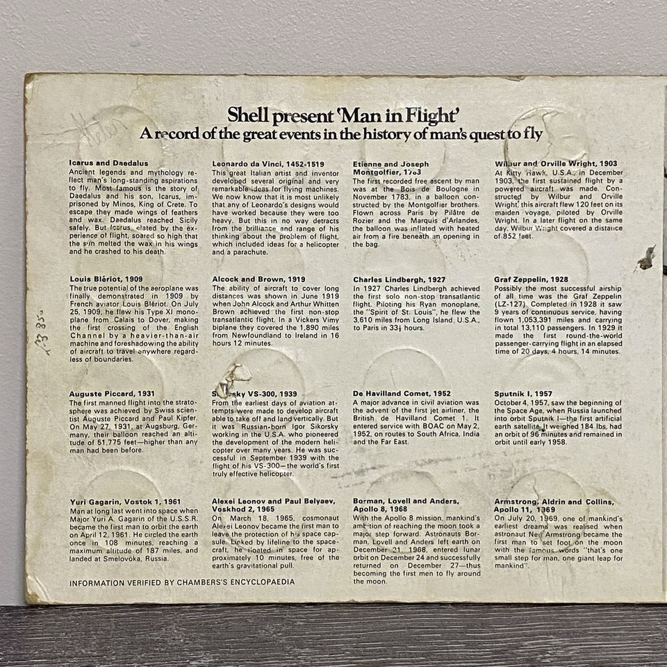 Vintage Shell Man In Flight Coin Set 16 Aviation Commemorative Tokens ...