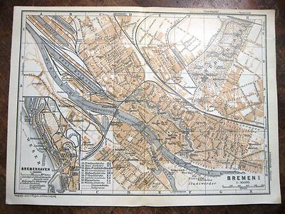 stampa antica old antique print map Germany street plan Bremen ...