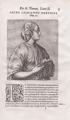 Sappho Greek Poète Lesbos Island Portrait Thevet 1584 Gravure sur ...