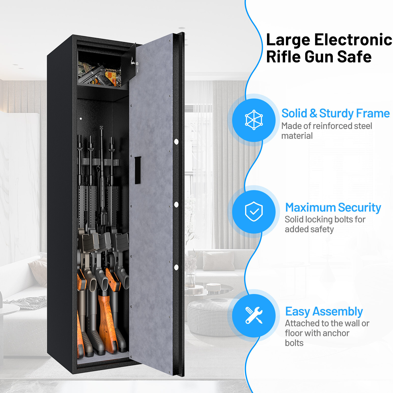 Electronic Rifle Safe 5-Gun Storage Cabinet with Digital Keypad ...