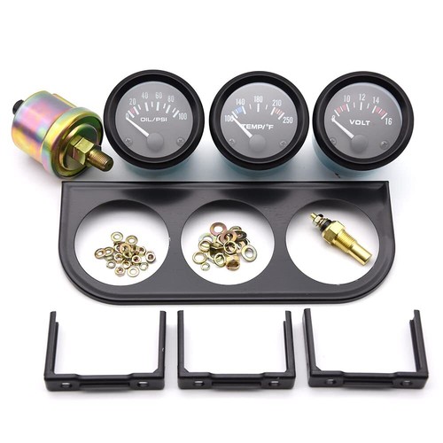 Universal 2" 52mm Chrome Volt Water Oil Pressure Triple 3 Gauge Set ...