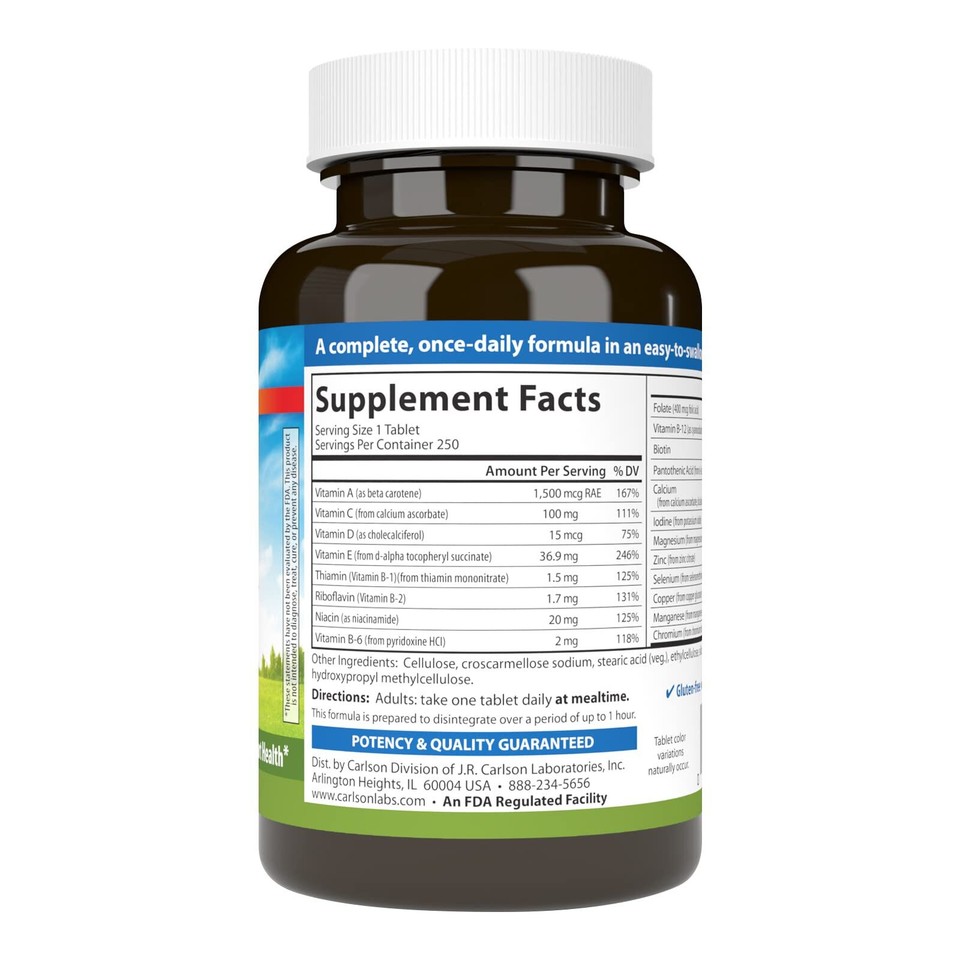 Carlson Mini-Multi Multivitamin Tablets, 250 Count - Easy to Swallow ...