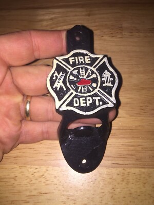 Firefighter Cast Iron Beer Bottle Opener Fireman Patina Fire Chief ...