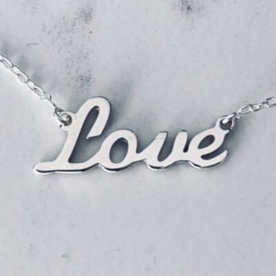 LOVE Name Plate Necklace Pendent Silver female Personalized Valentines ...