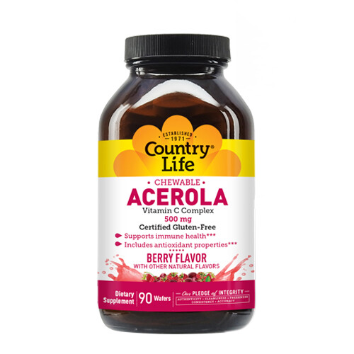 Acerola C with Bioflavonoid & Rutin NF 500 MG 90 Wafers By Country Life ...